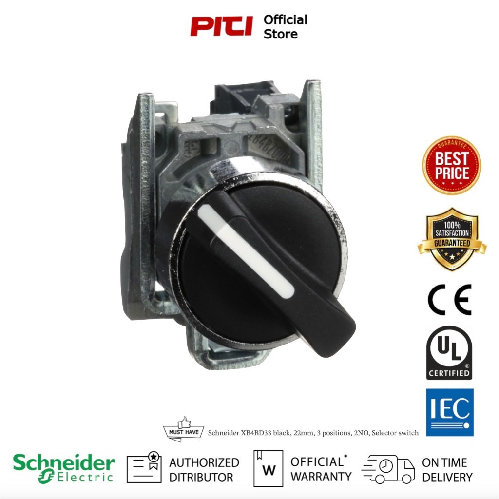 Schneider XB4BD33 black, 22mm, 3 positions, stay put, 2NO, Selector ...