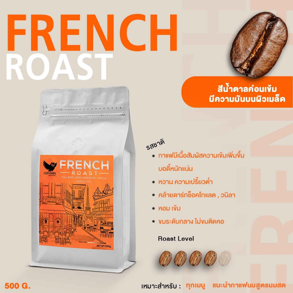 เมล็ดกาแฟ Coffman French Roast อาราบิก้า 100% ขนาด 500g | Shopee Thailand