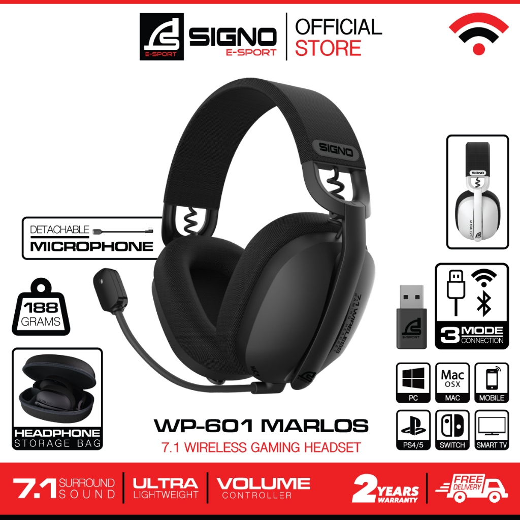 SIGNO E-Sport 7.1 Wireless Gaming Headset MARLOS รุ่น WP-601 V2 (หูฟัง ...