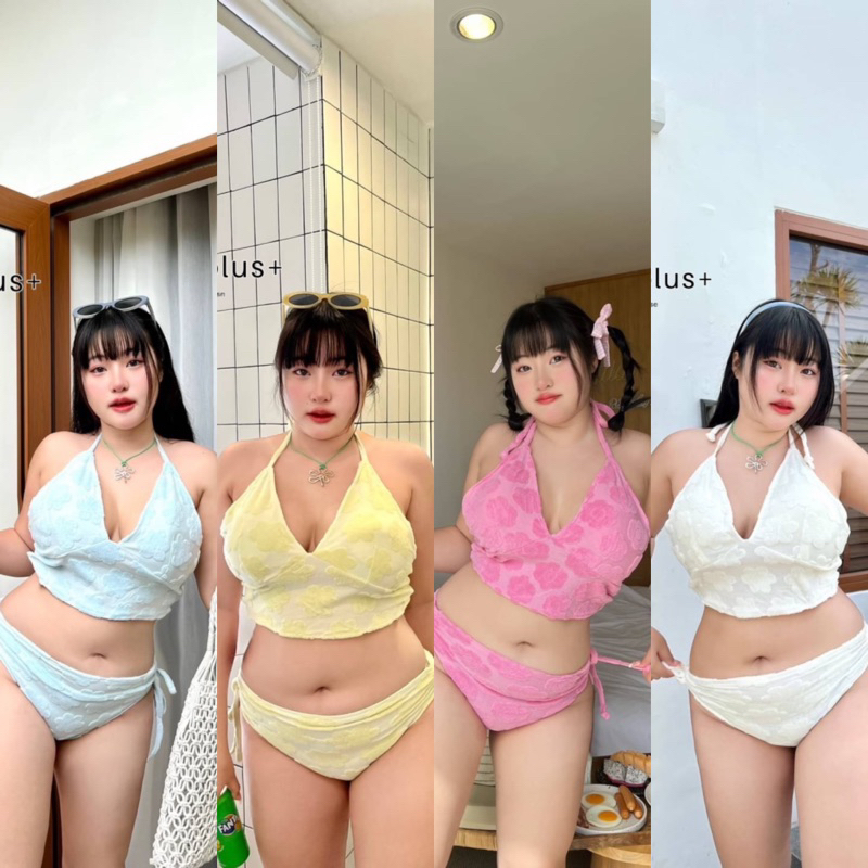 ชุดว่ายน้ำเซต 2 ชิ้น มีฟองน้ำ สายปรับระดับได้ plussize | Shopee Thailand