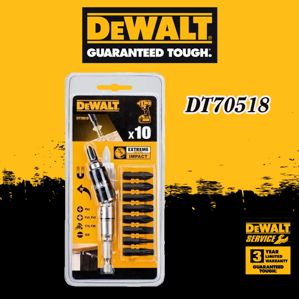 DEWALT ชุดไขควงกระแทก พร้อมหัวจับดอกสว่านแบบหมุนได้ 10 ชิ้น รุ่น ...