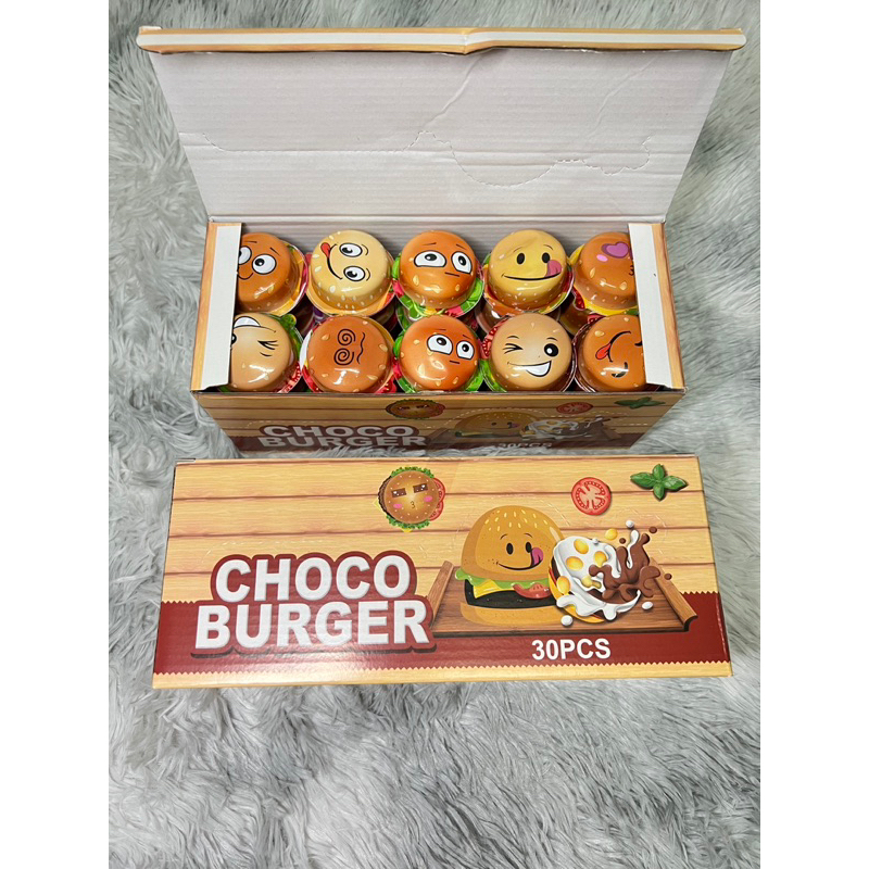 CHOCO BURGER ขนมบิสกิตในครีมรสช็อคโกแลต กล่องรูปอิโมจิ 1แพ็ก 30 ชิ้น ...