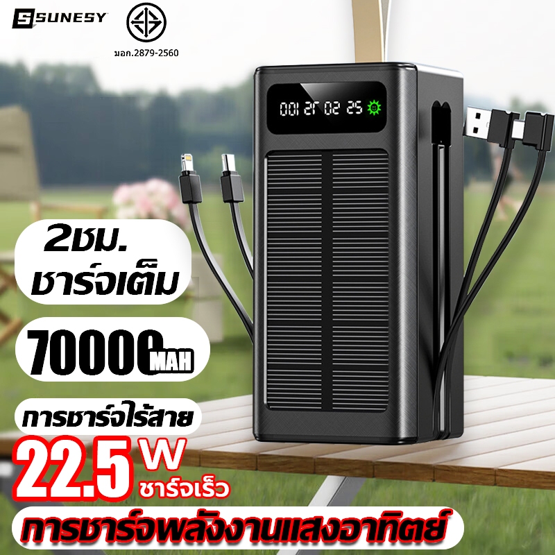 【ซื้อ1แถม1】SUNESY พาวเวอร์แบงค์ 70000mah แบตสำรอง พลังงานแสงอาทิตย์ ...