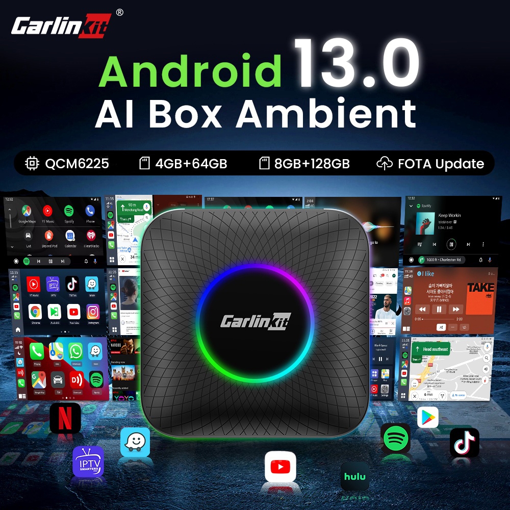 รุ่นใหม่ล่าสุด Carlinkit Android 13 Ambient CarPlay Ai Box ,RAM8GB+128GB,8-Core,Snapdragon QCM ...