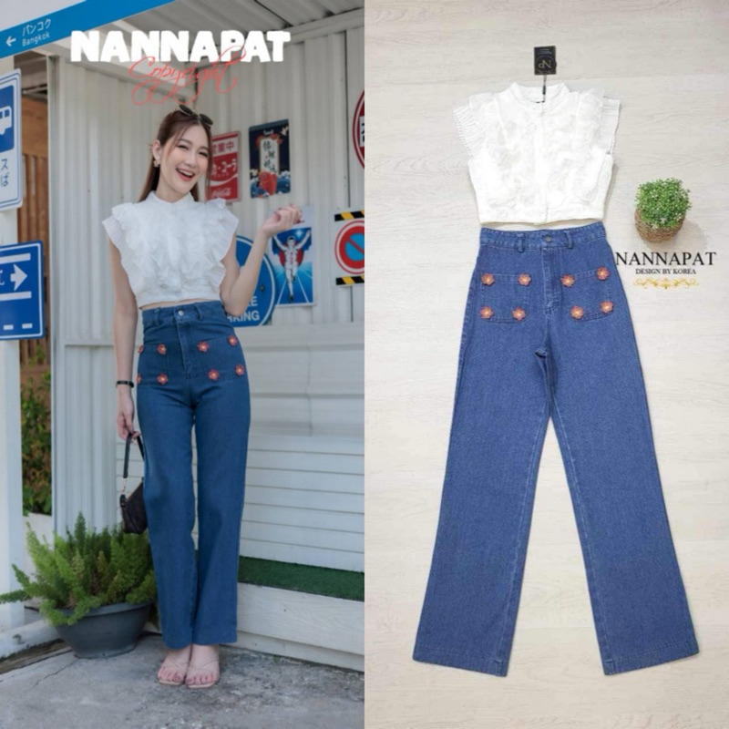 งานเซต เสื้อ+กางเกงยีนส์ขายาว size m ป้าย nannapat | Shopee Thailand