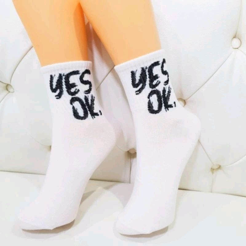 ถุงเท้าลู พิมพ์ลาย YES, OK 1 คู่#ถุงเท้าลายอักษร # socks #yes#ok ...