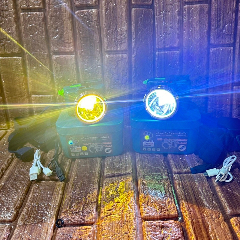 ไฟฉายคาดหัว VJP 617 Led 100w แบตลิเธียม 6000 mAp เป็นpowerbank ได้ มี%บอกประมาณแบต หน้ากว้าง 7cm ...