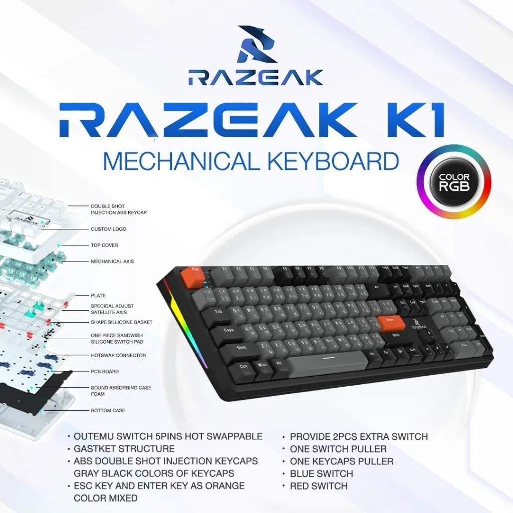 Keyboard Mechanical Razeak # K1(เปลี่ยนสวิทย์ได้) Blue Switch | Shopee ...