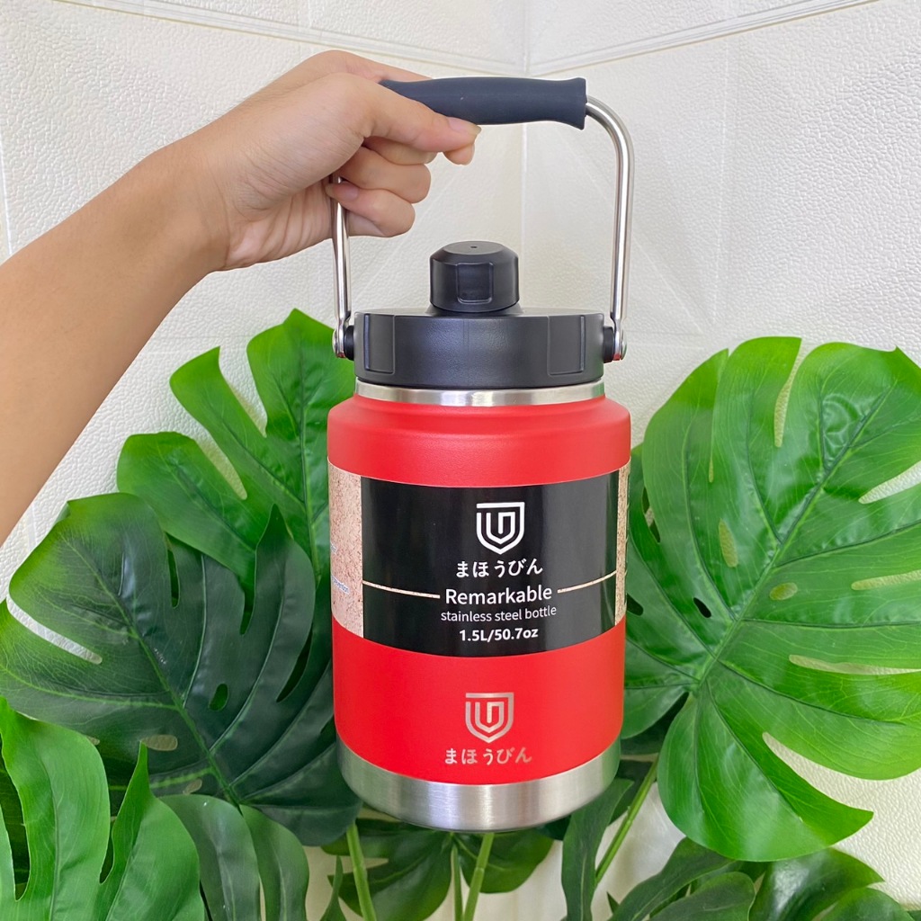 Mahobin กระติกน้ำ กระติกน้ำเก็บความเย็น มีหลอด หูหิ้วในตัว สแตนเลส316 ขนาดใหญ่ความจุ 1500/2000ml ...