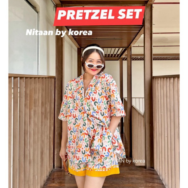 PRETZEL SET 🥨 เพรทเซล เซ็ตเซตเบรเซอร์ + กางเกง ป้าย NITAAN ค่าาา ผ้าคอตตอนสีสวยสดซิกเนเจอร์ ...