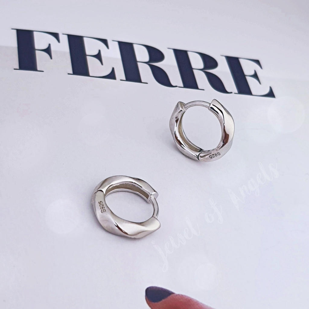 ต่างหูเงินแท้ S925 รุ่น Flame ต่างหูห่วงเกลียวหนา มินิมอล สูง12.4mm เงินแท้ทั้งชิ้น Silver925 ...