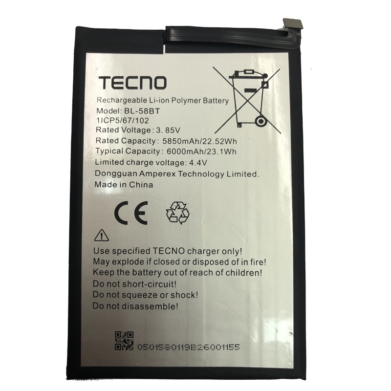 แบตเตอรี่ Tecno Spark 6 Air/ Tecno Pouvoir 4 Pro battery BL-58BT/ ความ ...