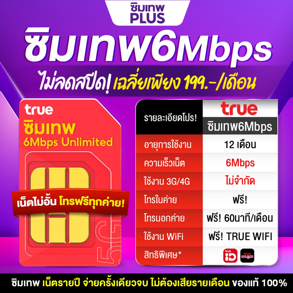 ซิมเน็ต ทรู 6Mbps ซิมเทพไม่ลดสปีด ซิมเน็ตไม่อั้น Sim อันลิมิต ไม่ลดสปีด 1ปี ซิม เทพ 6mbps ออก ...