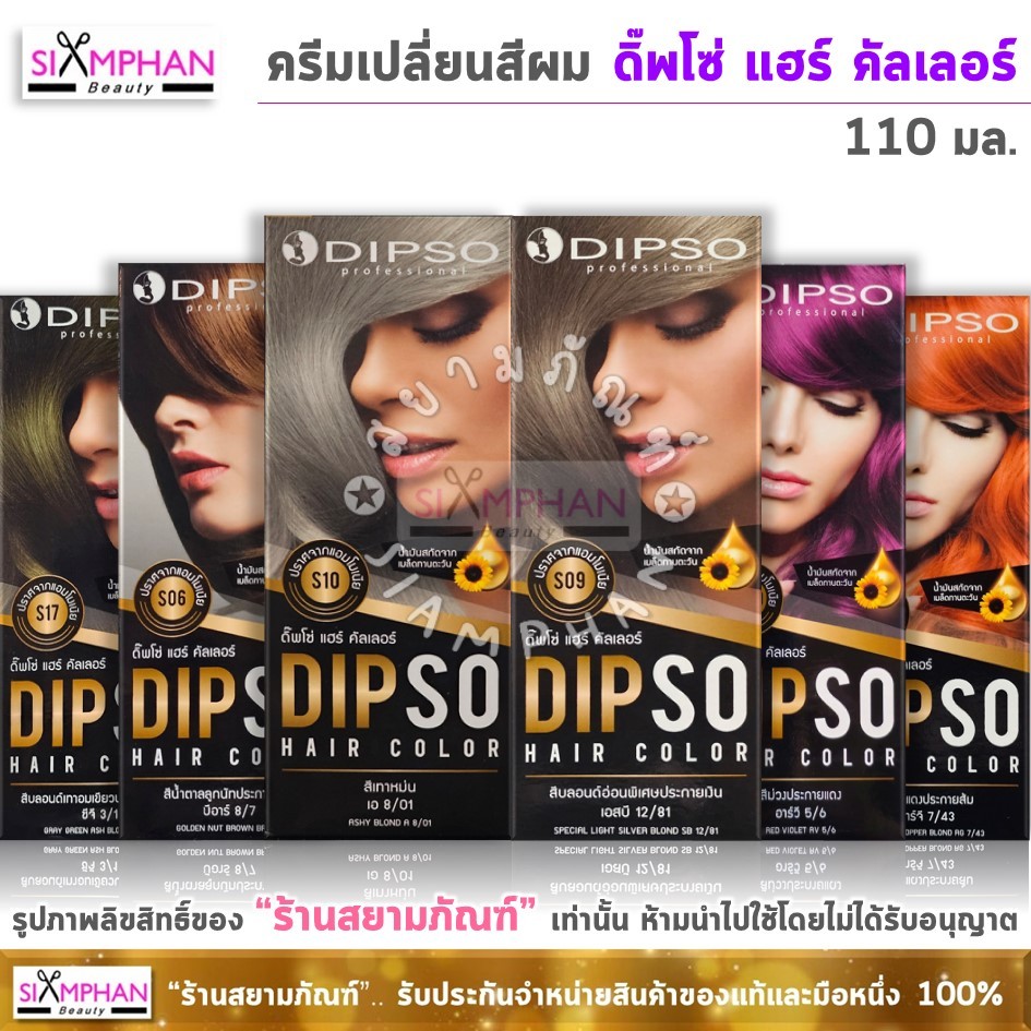 ครีมเปลี่ยนสีผม ดิ๊พโซ่ 110 กรัม (ไม่มีแอมโมเนีย กลิ่นไม่ฉุน) Dipso Hair Color Cream 110g. (No ...