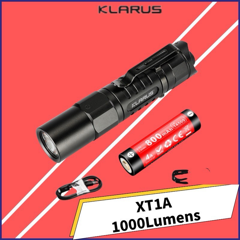 Klarus XT1A ไฟฉายยุทธวิธี LED ชาร์จ USB XP-L HD V6 LED สูงสุด 1000 ลูเ ...