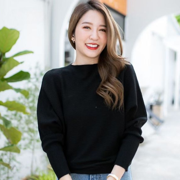 Mamong ชุดให้นม เสื้อแขนยาวไหมพรมผ้าร่องทรงค้างคาว ปกกระดุม เสื้อยืดลาย ...