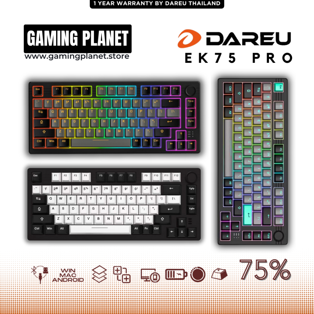 DAREU EK75 Pro คีย์บอร์ดไร้สาย 3 โหมด Gasket mount N-Key Rollover Anti ... DAREU EK75 Pro คีย์บอร์ดไร้สาย 3 โหมด Gasket mount N-Key Rollover Anti ...