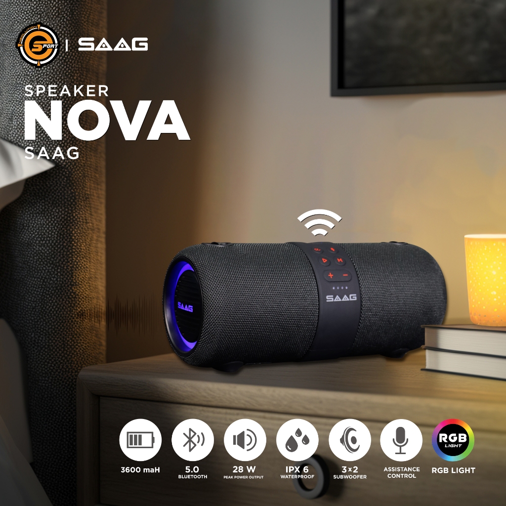 SAAG Bluetooth Speaker Nova ลำโพงบลูทูธ เบสแน่น กันน้ำ ไฟRGB ลำโพงพกพา ...