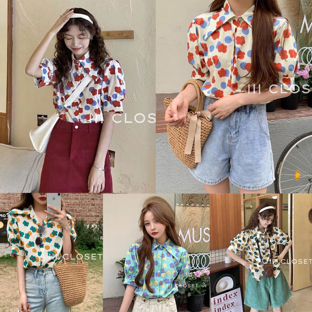 เสื้อเชิ้ต lll Freesize lll IT081 ลายดอก สงกรานต์ กระดุมหน้า คอปกแหลม ...