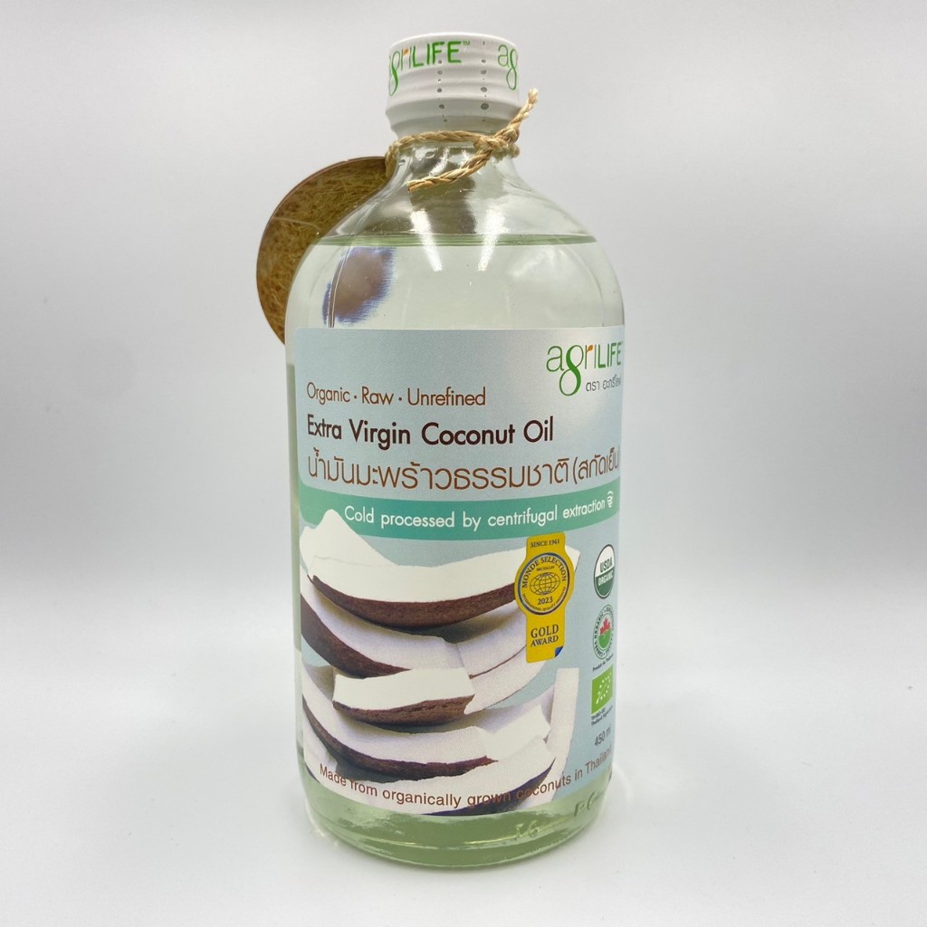 Extra virgin Coconut Oil น้ำมันมะพร้าว สกัดเย็น (ขนาด 450ML.) ตราอะกรีไลฟ์ Agrilife เนื้อมะพร้าว ...