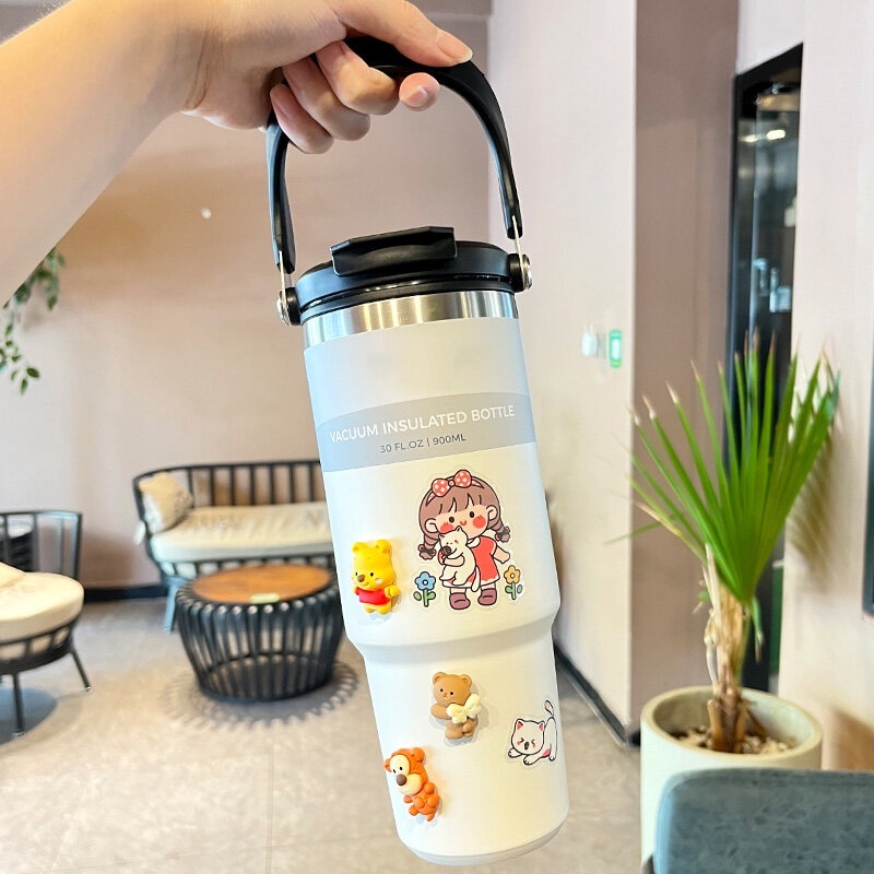 แก้วเก็บความเย็น ฝา2หัว Panda 900ML 30oz รุ่นมีหูหิ้วมีหลอด แก้วเก็บอุณหภูมิร้อน-เย็น 304 ...