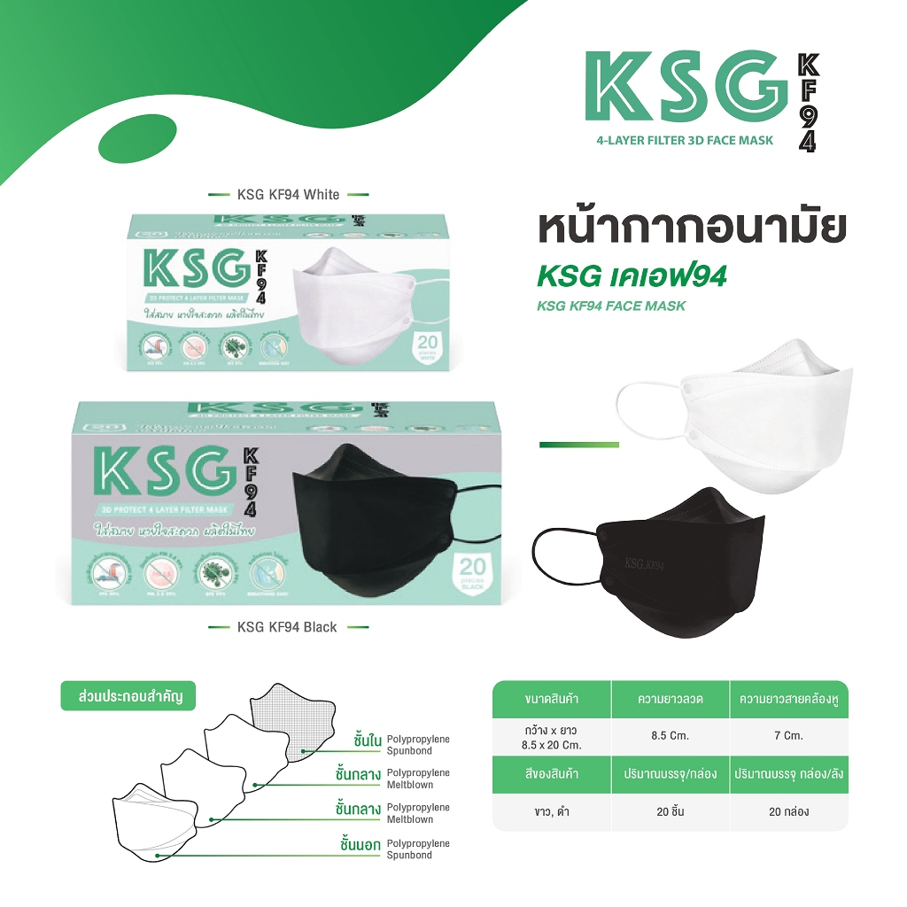 [KSG Official] KSG KF94 หน้ากากอนามัย ทรง 3 มิติ หนา 4 ชั้น Face Mask 4-Layer | Shopee Thailand