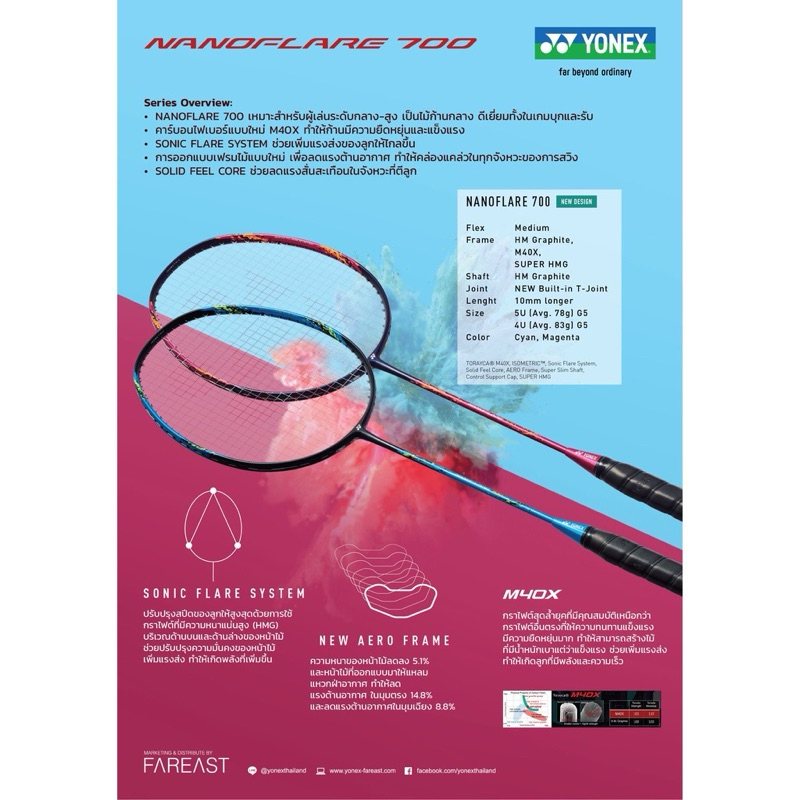 ไม้แบดมินตัน Yonex Nanoflare 700 (New) 4UG5 รหัส TH พร้อมประกัน 3 เดือน | Shopee Thailand