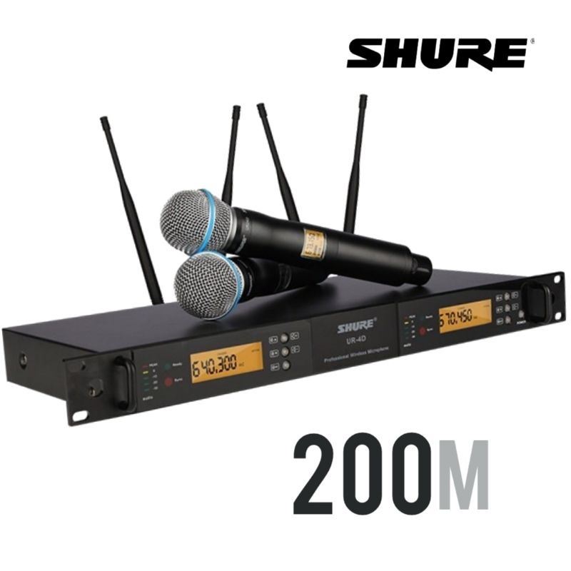 SHURE UR4D Handheld Wireless Microphone System Large 4 Channel UHF Stage Wireless Mic Elite ...