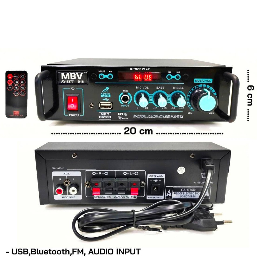 เครื่องแอมป์ขยายเสียง แอมป์ AC DC Amplifier Bluetooth USB รุ่น A-one / MBV AV-2277 | Shopee Thailand