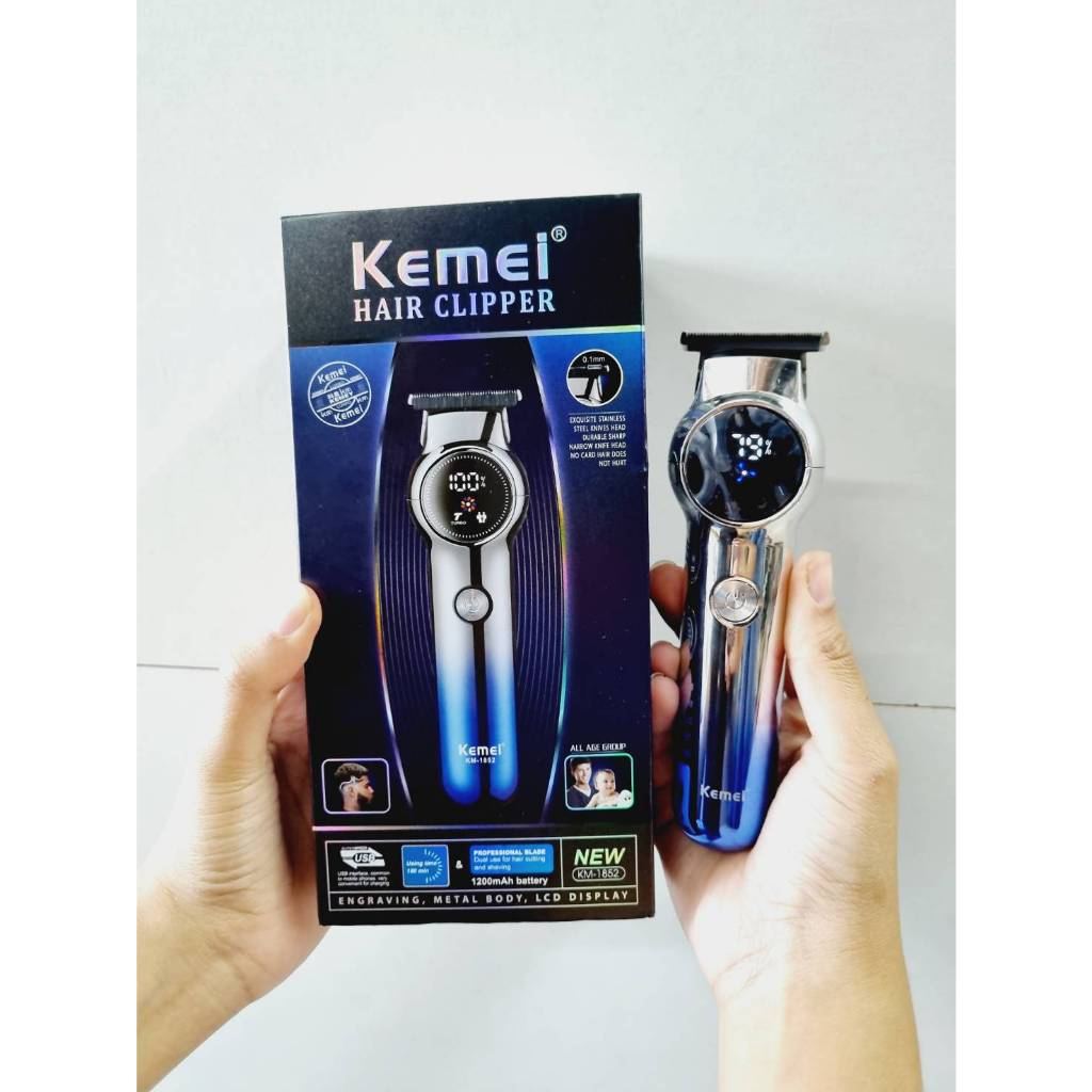 ปัตตาเลี่ยน กันขอบ Kemei-1852 สีฟ้าเงิน มีไฟแสดงสถานะแบตเตอรี่ จับ ...