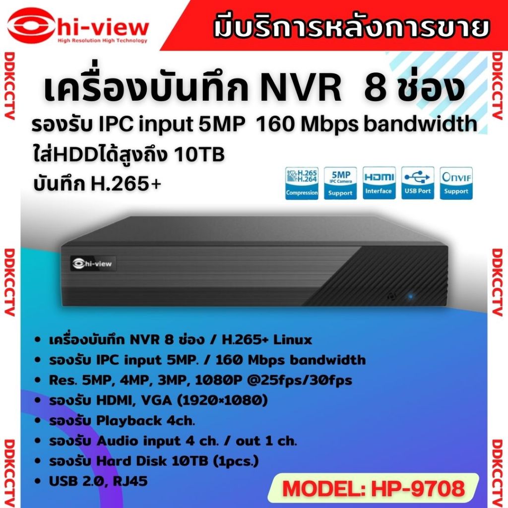 HIVIEW เครื่องบันทึก (NVR) มี2 รุ่น HP-9708-V1,HP-9708-AI 8ช่อง รองรับกล้อง6ล้านพิกเซล ระบบกล้อง ...