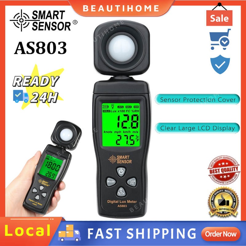 SMART SENSOR AS803 Mini Digital Lux Meter 0-200000 Lux เครื่องวัดความสว่างจอ LCD ขนาดเล็ก ...