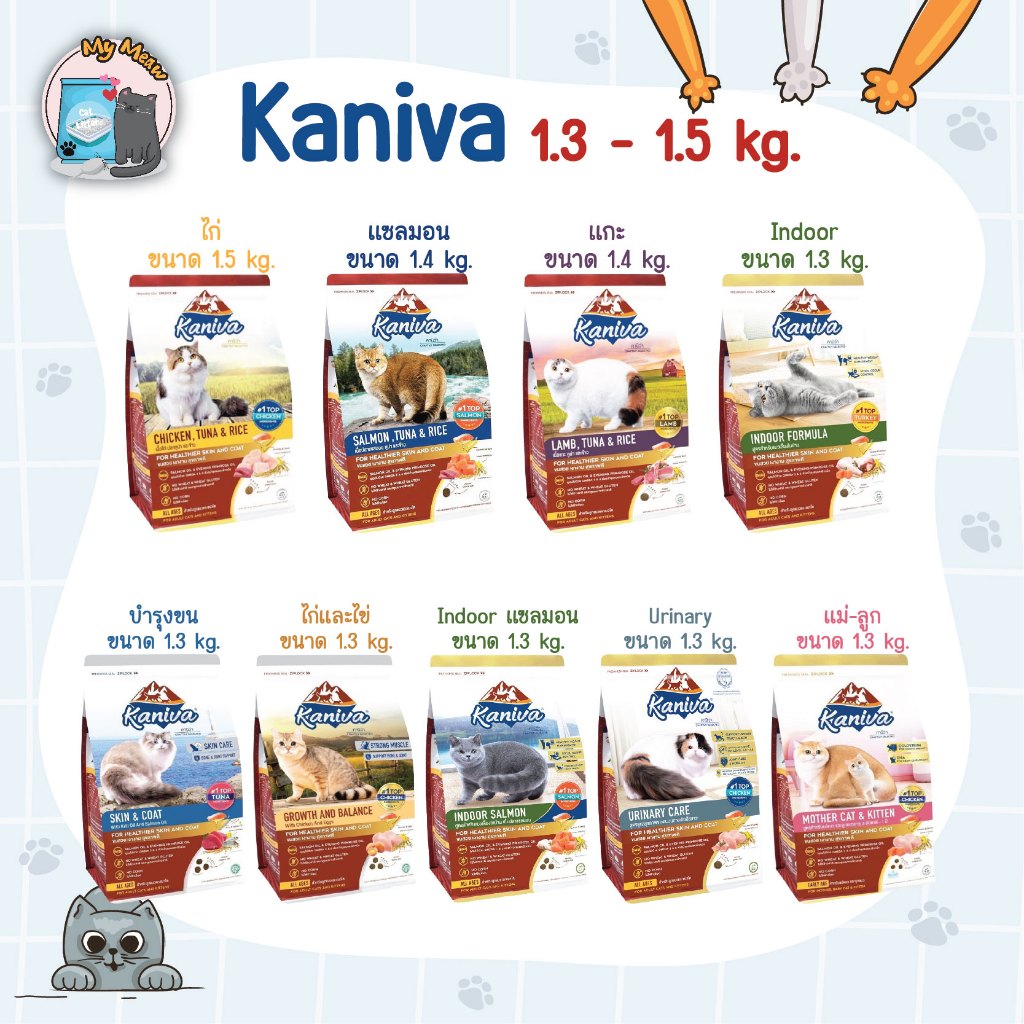 [1.3 - 1.5 kg.] Kaniva อาหารเม็ดแมว คานิว่า สำหรับแมวเด็ก แมวโต ไก่ แกะ แซลมอน Indoor Skin ...