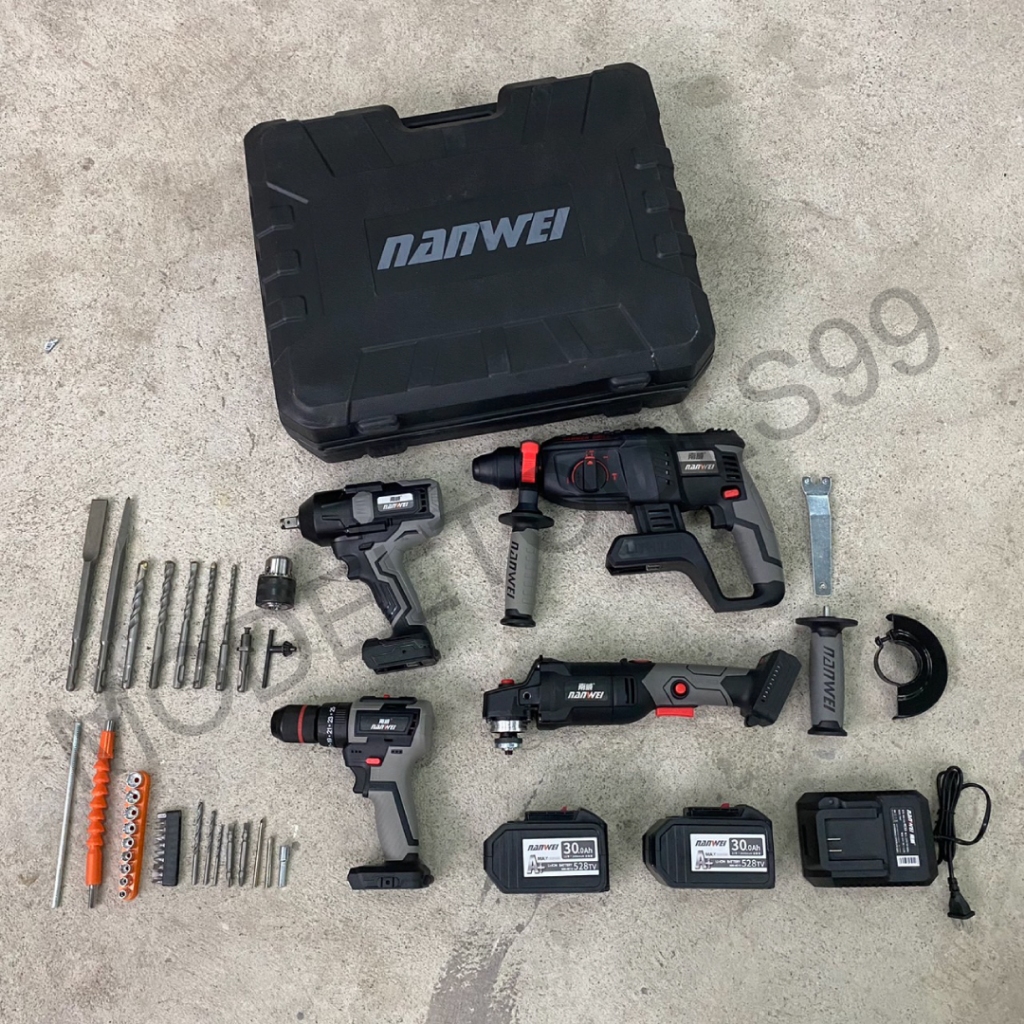 NANWEI SET 4 ++ [ สว่านโรตารี่ไร้สาย ]+[ หินเจียรไร้สาย ]+[ สว่านบล็อก ...