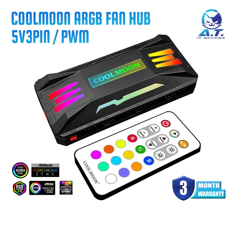 🌜⚡ Coolmoon ARGB Fan Hub 4pin pwm / 5v argb with remote ⚡🌜 | Shopee ...