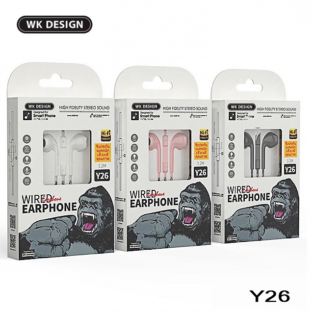 หูฟัง wkdesign y26 รุ่น kingkong 3.5mm Typec ไมโครโฟนในตัว การโทร เล่นเกม （รับประกัน 1 ปี）สำหรับ ...