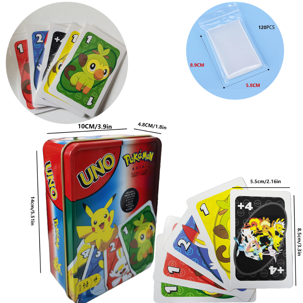 POKEMON UNO ภาษาอังกฤษ การ์ดกล่องดีบุก 2-6 คนการ์ดเกมกระดาน | Shopee ...