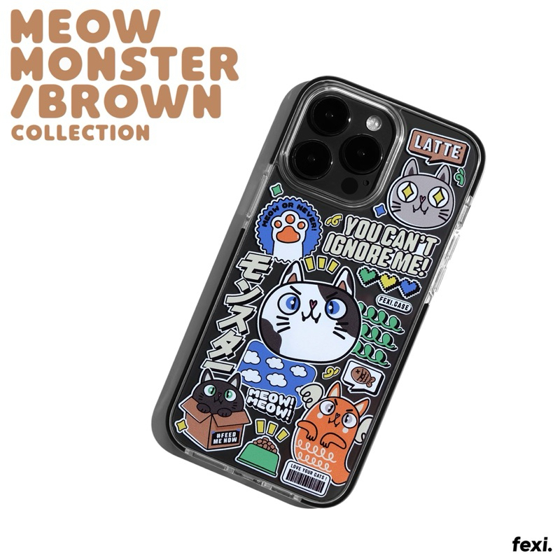 เคสไอโฟน ((สั่งทำชื่อได้)) “ Meowmonster Brown “ iPhone Case for 12 - 16 series & Samsung S24 ...