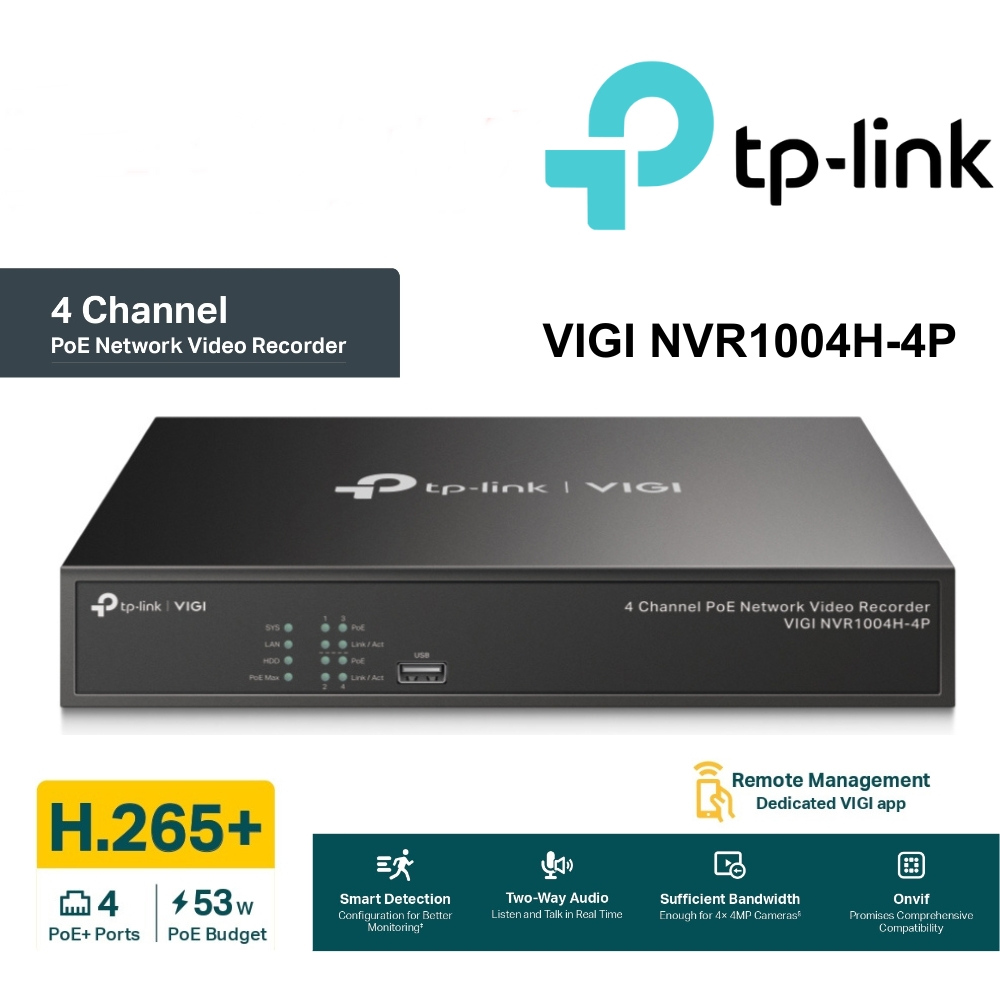 TP-LINK (VIGI-NVR1004H-4P) VIGI 4 Channel PoE+ Network Video Recorder | Shopee Thailand