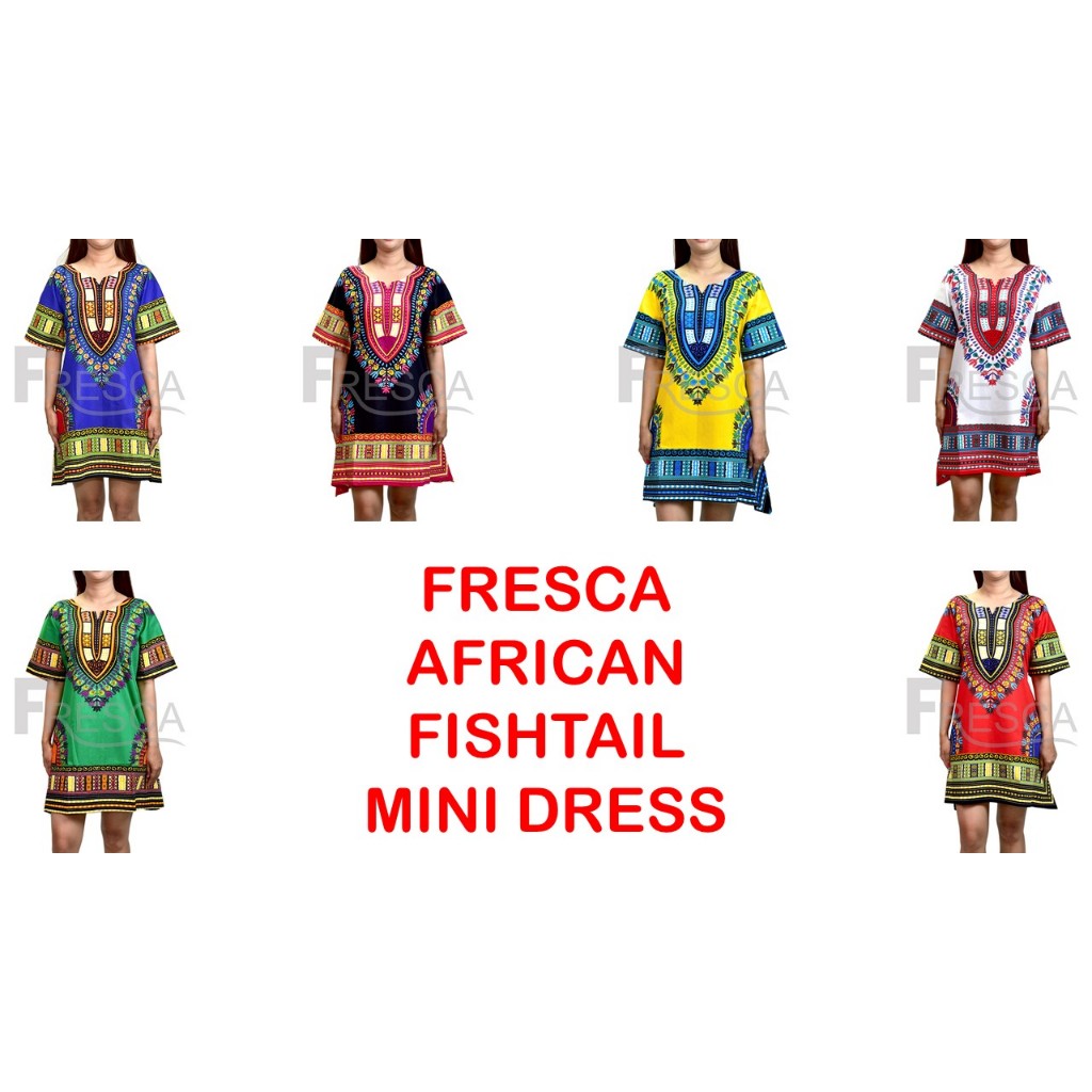 Fresca African Fishtail Mini Dress | Bohemian Print in Cotton | มินิเด ...