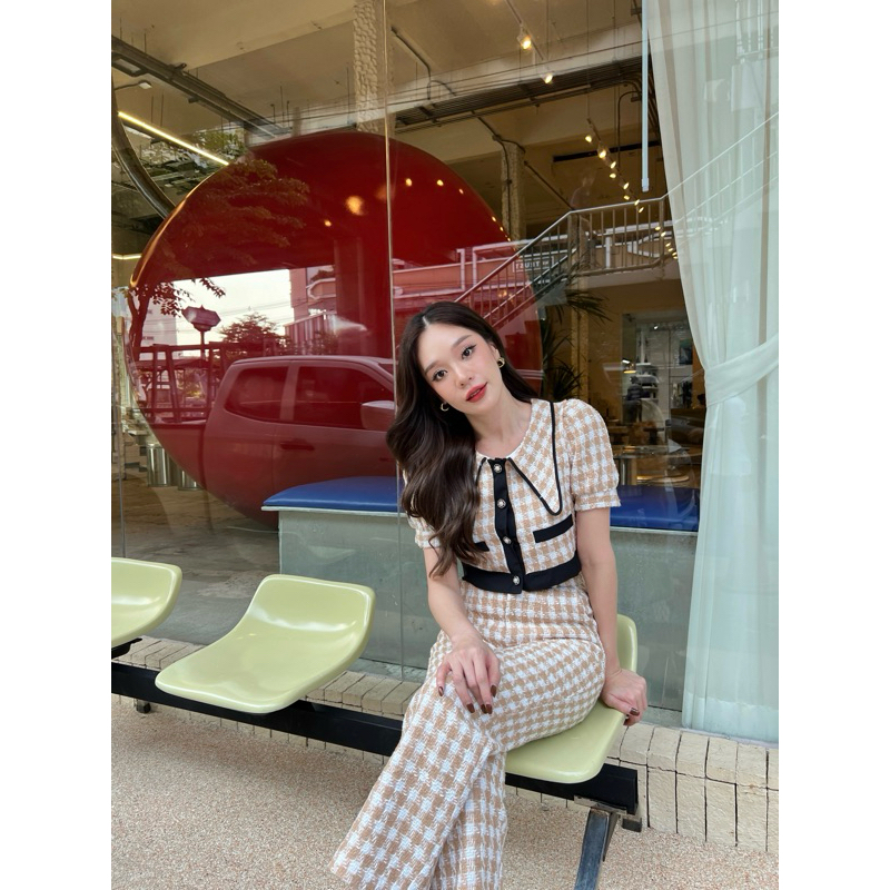 MIN GEE (มินจี) เซทเสื้อปกคอยาวน่ารัก #เนื้อทวิตลายสก็อตนุ่ม | Shopee ...