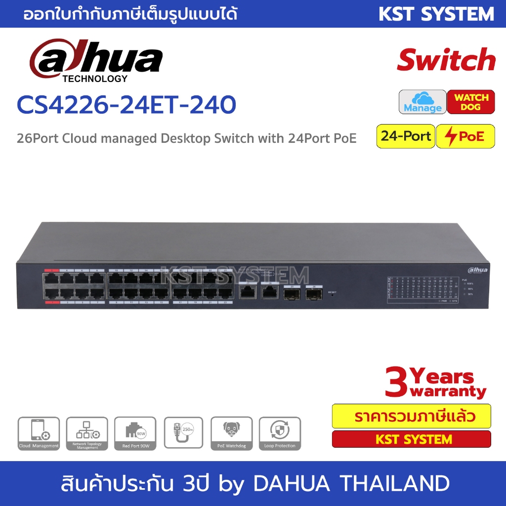 CS4226-24ET-240 Dahua 26-Port Cloud Managed Desktop Switch with 24-Port ...