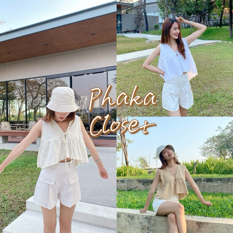 BY PHAKA : เสื้อครอปผ้าฝ้ายผูกหน้าแต่งระบาย | Shopee Thailand