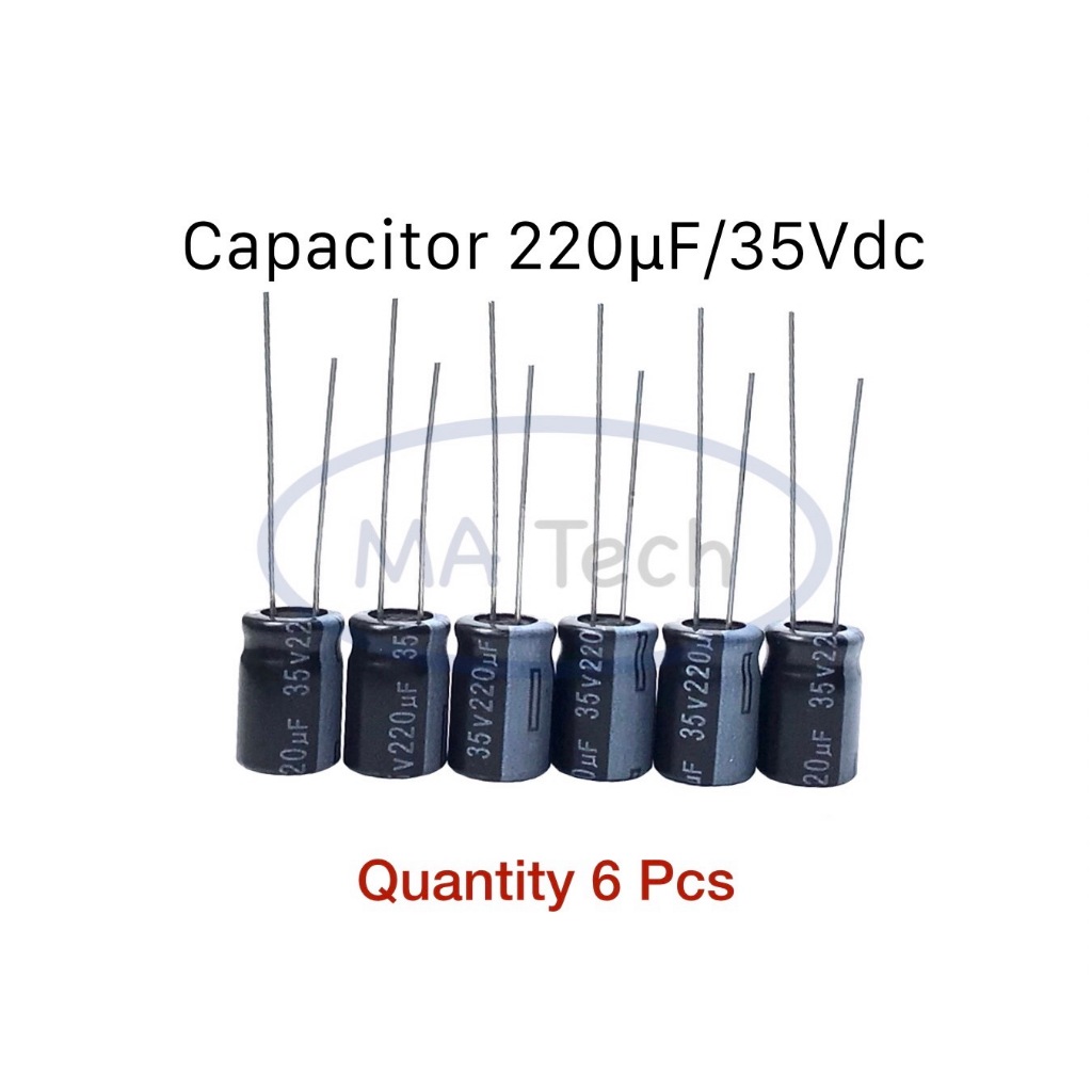 220uf 35V คาปาซิเตอร์ 220uF35V 1 ชุด มีจำนวน 6 ชิ้น(ตัว) 35V/220uf ตัว ...
