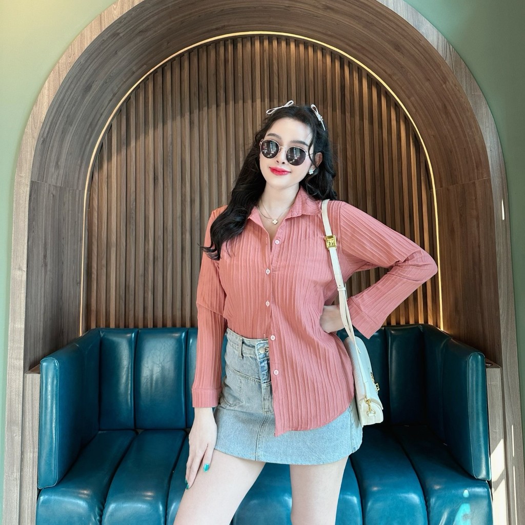 เสื้อเชิ้ตผ้าด๊อบบี้แขนยาวกระดุมหน้า (E22, E23) A2835 | Shopee Thailand