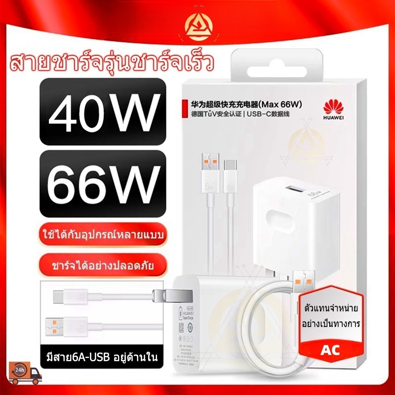 รับประกัน 1 ปี] หัวชาร์จ 66W 40W + สายชาร์จ 6A, ที่ชาร์จ USB Type C, ของแท้ 100%, ชาร์จเร็ว ...