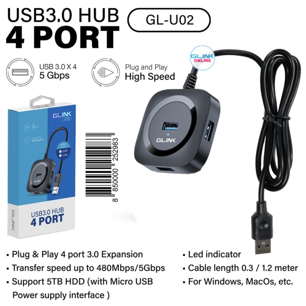 ยูเอสบีฮับ USB HUB GLink GL-U02 (1.2m.) 4Port USB3.0 Hub | Shopee Thailand