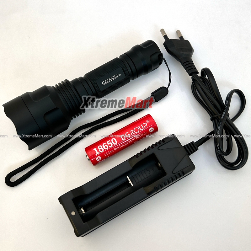 ชุดเซต ไฟฉาย Convoy C8 หลอด XM-L2 U2 แสงขาว 1500LM LED พร้อมแบตเตอรี่ ...