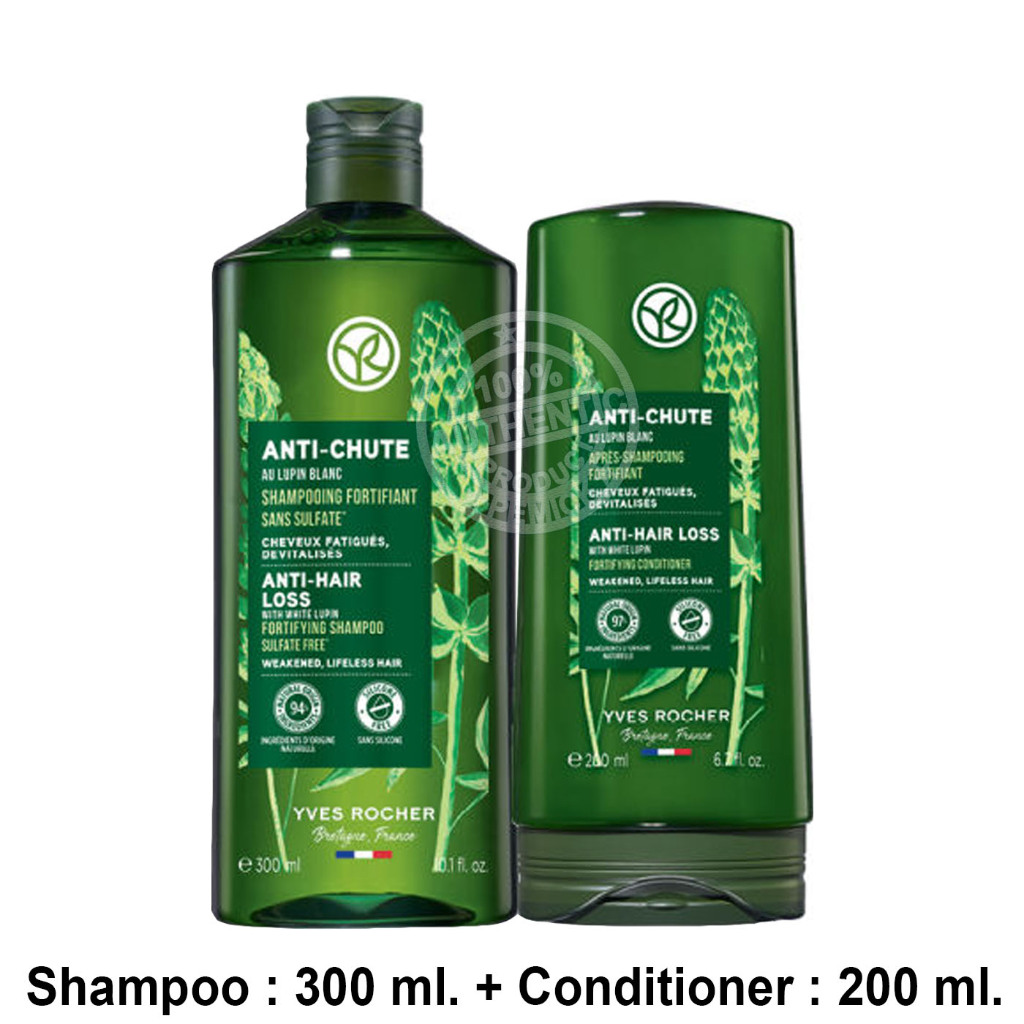 (แพ็คคู่) Yves Rocher Anti-Hair Loss with White Lupin Fortifying Shampoo 300 มล. and Conditioner ...