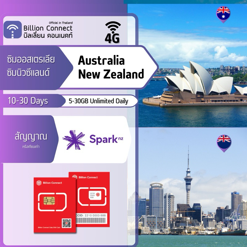Australia & New Zealand Sim Card 5-30GB สัญญาณ Optus Spark : ซิม ...